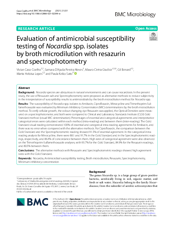 (PDF) Evaluation of antimicrobial susceptibility testing of Nocardia ...