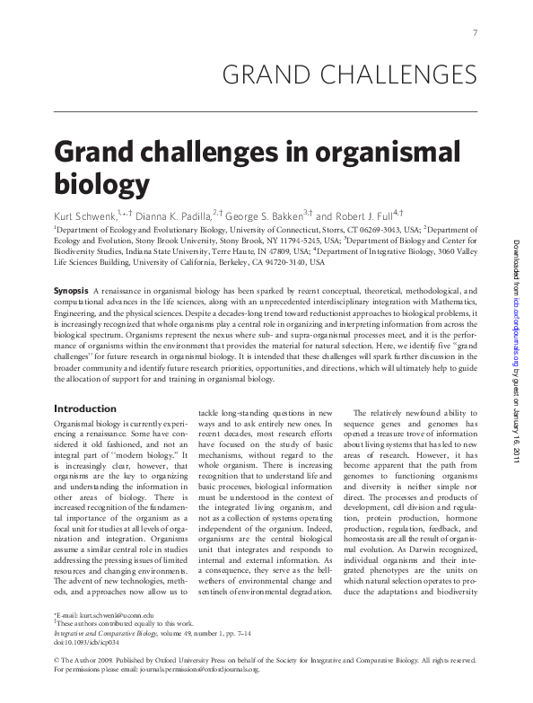 (PDF) Five Grand Challenges in Organismal Biology