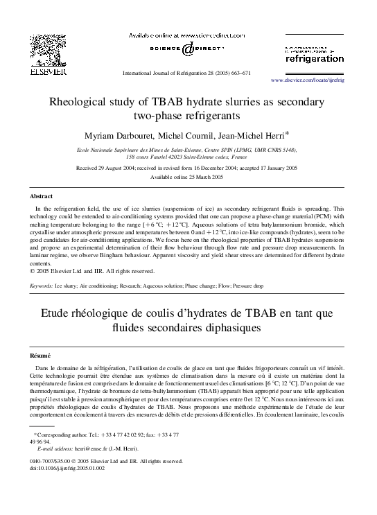(PDF) Rheological study of TBAB hydrate slurries as secondary two-phase ...