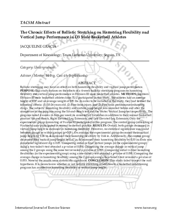 (PDF) The Chronic Effects of Ballistic Stretching on Hamstring ...