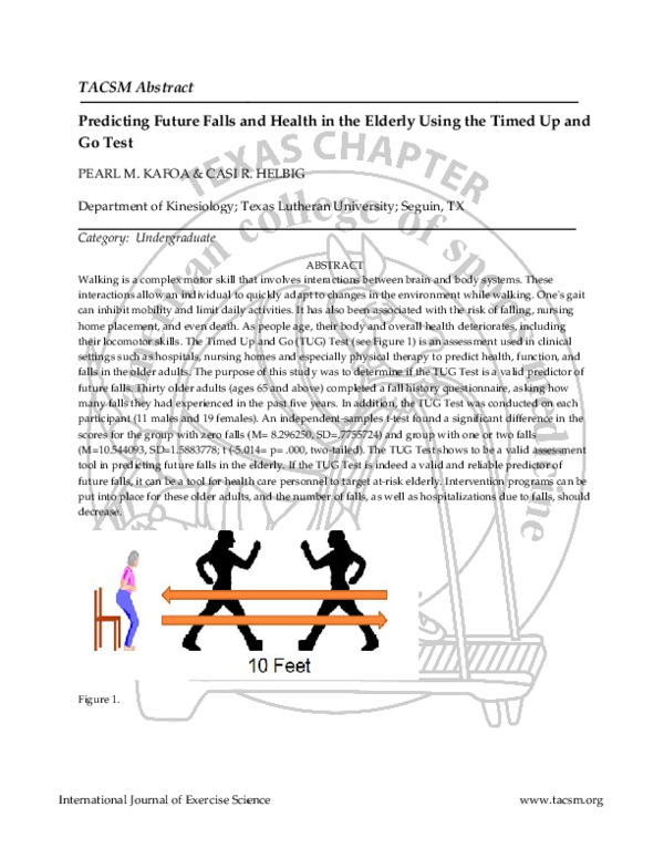 (PDF) Predicting Future Falls in the Elderly Using the Timed Up and Go Test