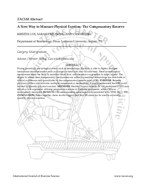 (PDF) A New Way to Measure Physical Exertion: The Compensatory Reserve