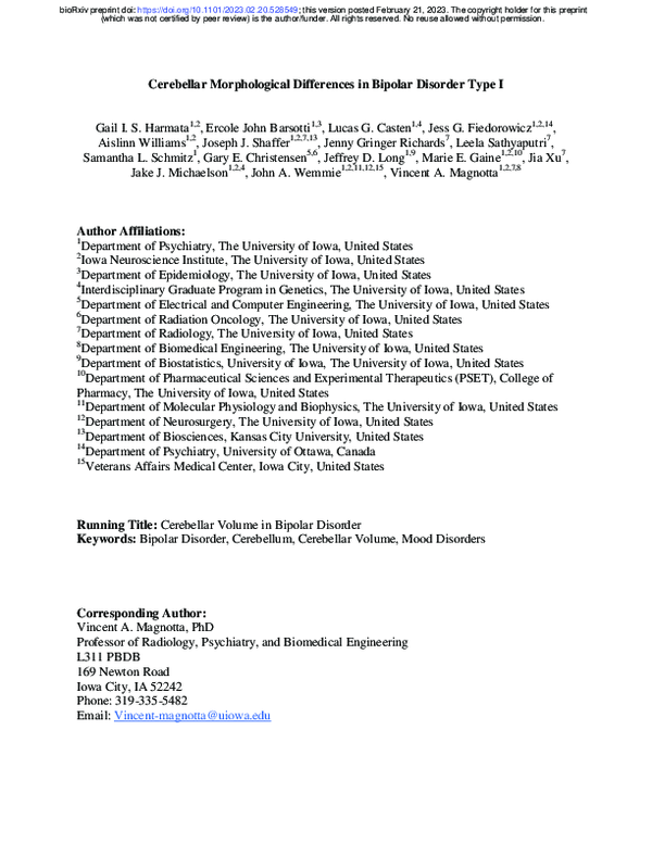 (PDF) Cerebellar Morphological Differences in Bipolar Disorder Type I