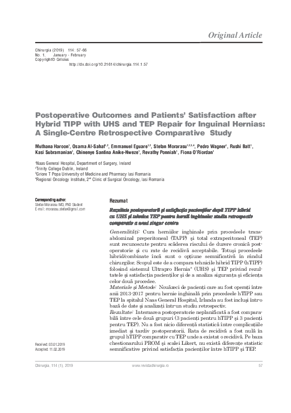 (PDF) Postoperative Outcomes and Patient's Satisfaction after Hybrid TIPP with UHS and TEP ...