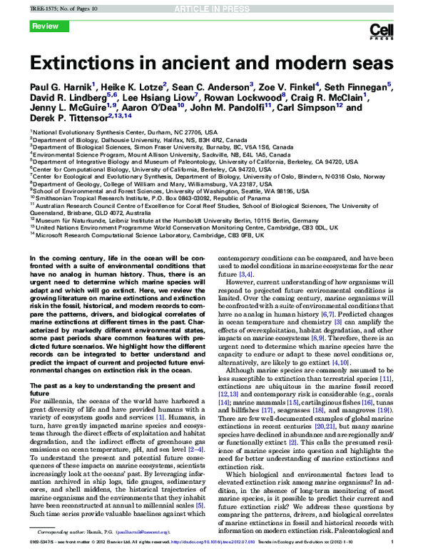 (PDF) Extinctions in ancient and modern seas