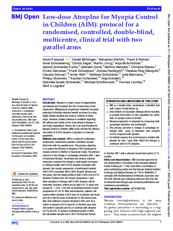 (PDF) Low-dose AtropIne for Myopia Control in Children (AIM): protocol for a randomised ...