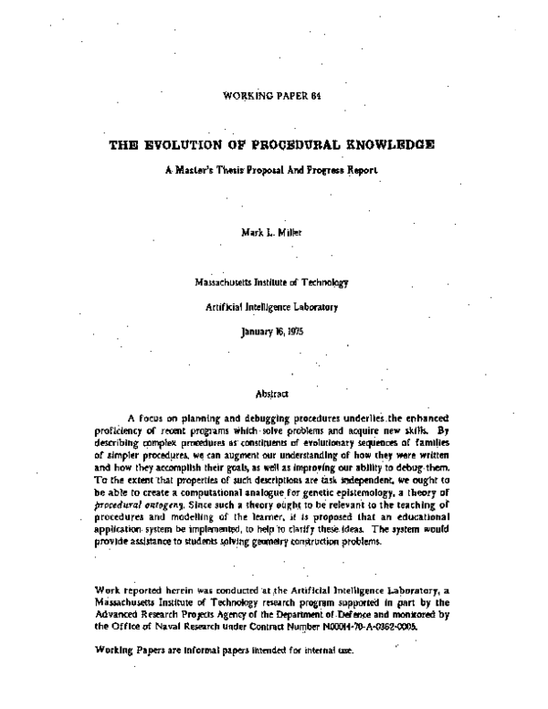 (PDF) THE EVOLUTION OF PROCEDURAL KNOWLEDGE A. Master's Thesis Proposal And Progress Report