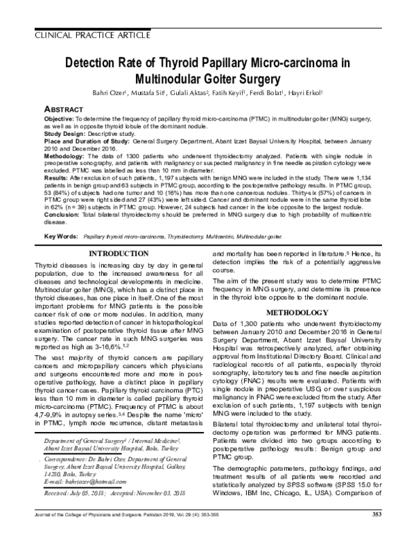 (PDF) Detection Rate of Thyroid Papillary Micro-carcinoma in ...