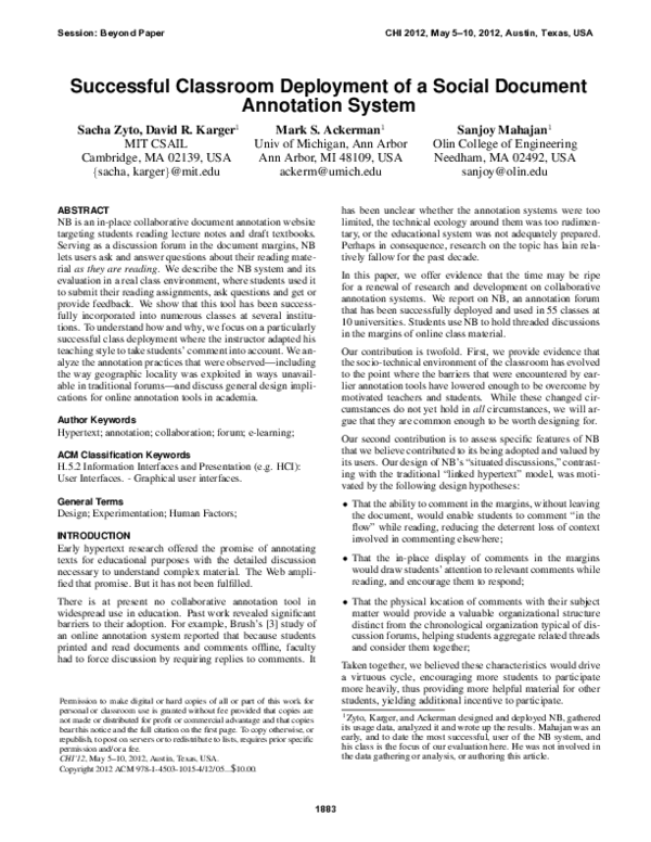(PDF) Successful classroom deployment of a social document annotation ...