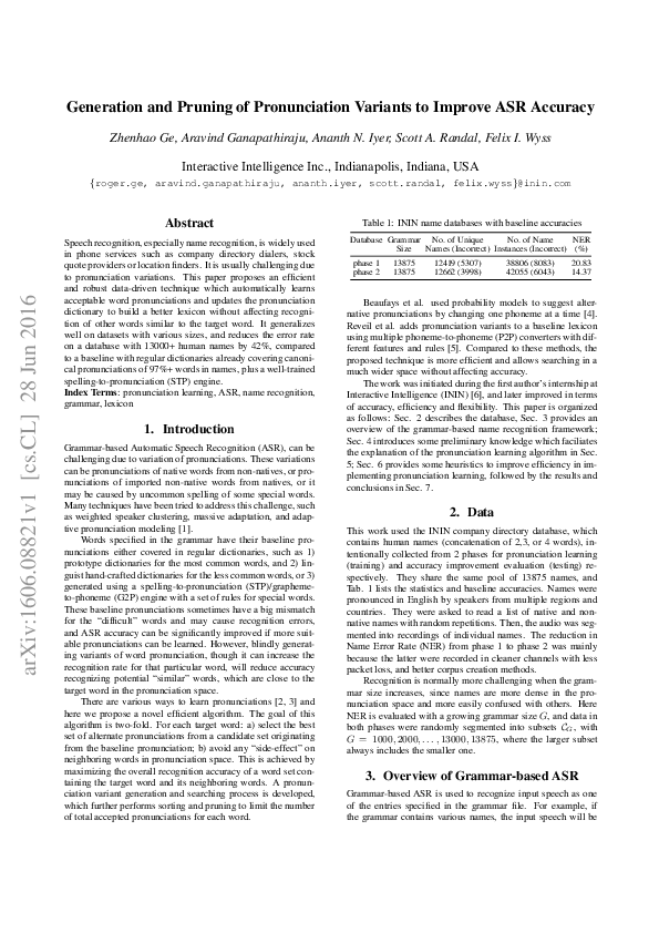 (PDF) Generation and Pruning of Pronunciation Variants to Improve ASR ...