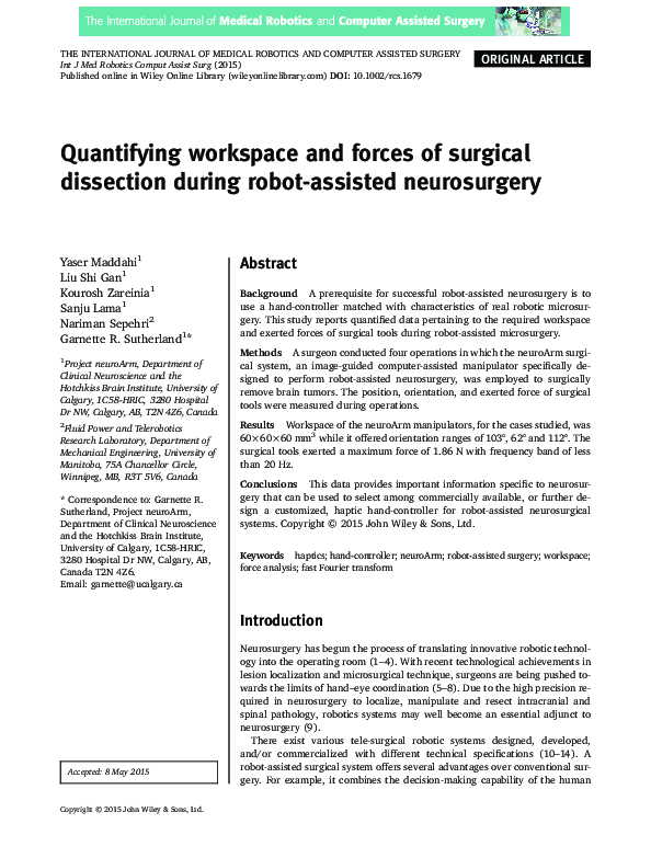 (PDF) Quantifying workspace and forces of surgical dissection during ...
