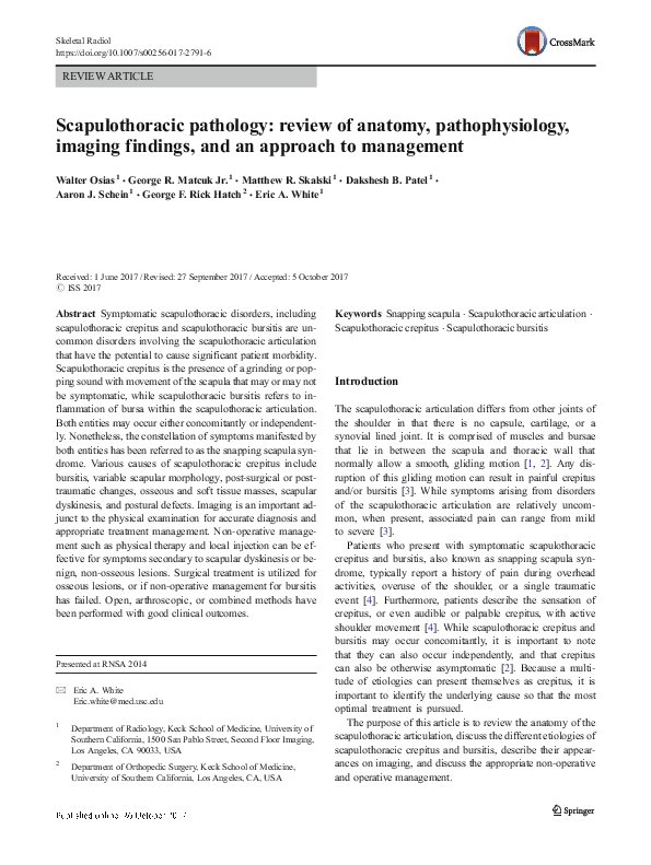 (PDF) Scapulothoracic pathology: review of anatomy, pathophysiology ...