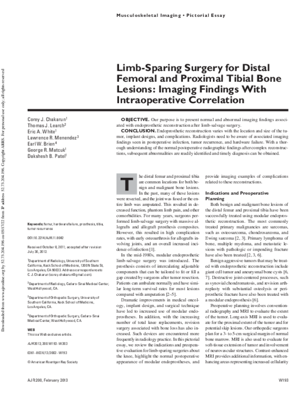 (PDF) Limb-Sparing Surgery for Distal Femoral and Proximal Tibial Bone ...