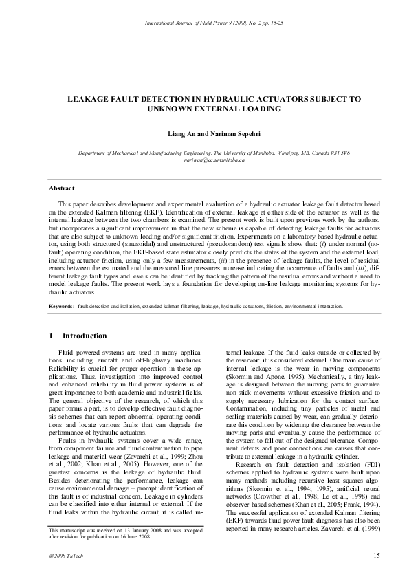 Pdf Leakage Fault Detection In Hydraulic Actuators Subject To Unknown External Loading