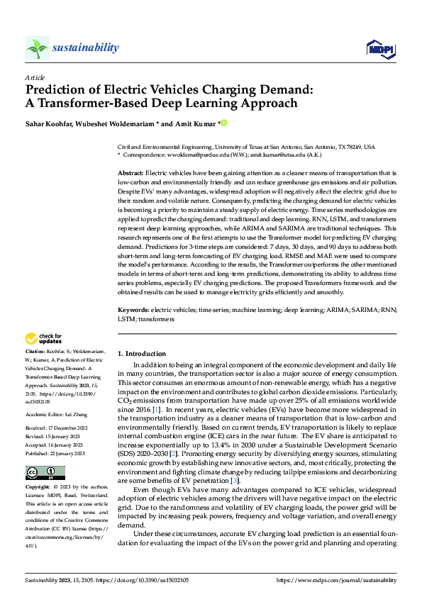 (PDF) Prediction of Electric Vehicles Charging Demand: A Transformer ...
