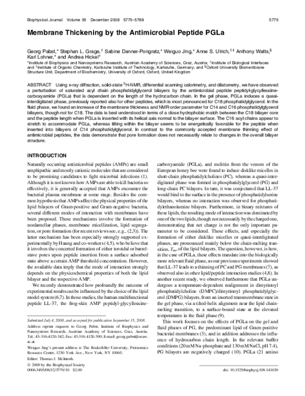 (PDF) Membrane Thickening by the Antimicrobial Peptide PGLa