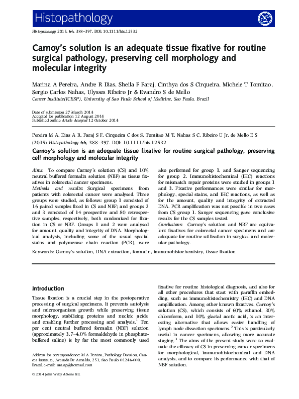 (PDF) Carnoy's solution is an adequate tissue fixative for routine ...