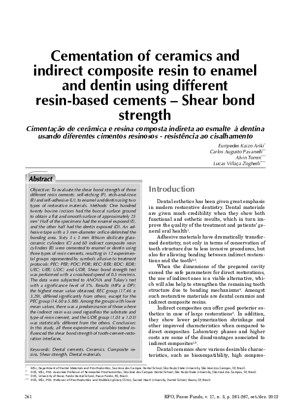 (PDF) Cementation of ceramics and indirect composite resin to enamel ...