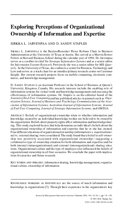 (PDF) Exploring Perceptions of Organizational Ownership of Information ...