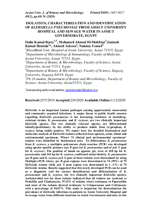 (PDF) Isolation, Characterization and Identification of Klebsiella ...