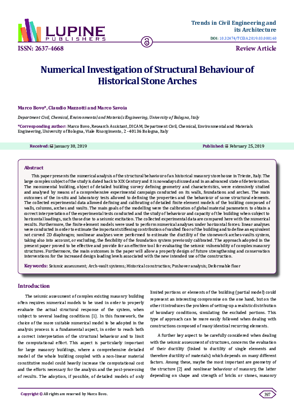 (PDF) Structural Behaviour of Historical Stone Arches and Vaults ...