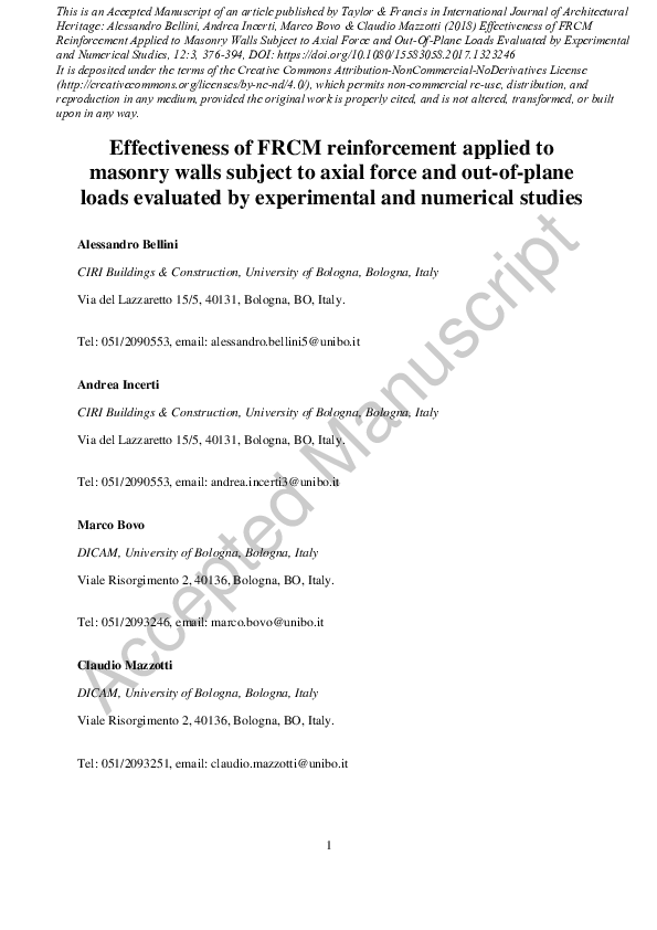 (PDF) Effectiveness of FRCM Reinforcement Applied to Masonry Walls ...