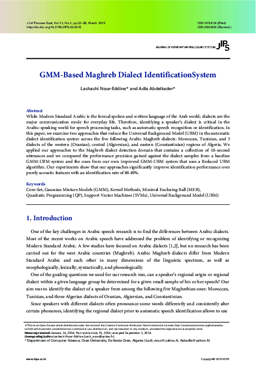 (PDF) GMM-Based Maghreb Dialect IdentificationSystem