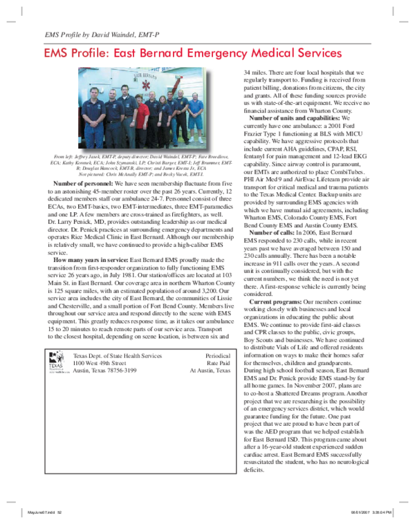 (PDF) EMS Profile: East Bernard Emergency Medical Services