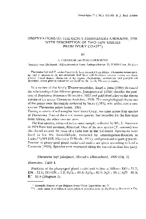 (PDF) Observations On the Genus Thornenema Andrassy, 1959, With ...
