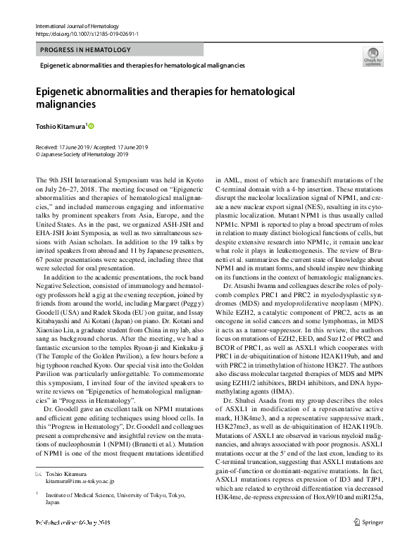 (PDF) Epigenetic abnormalities and therapies for hematological ...