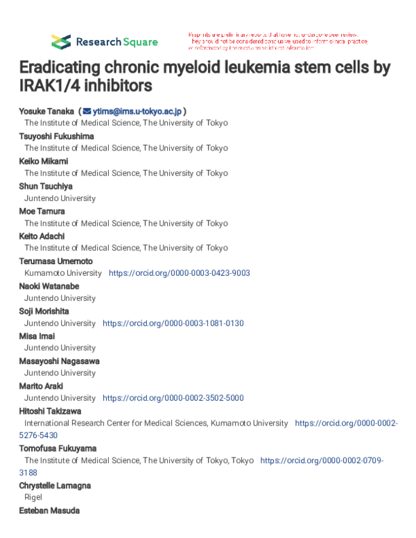 (PDF) Eradicating chronic myeloid leukemia stem cells by IRAK1/4 ...