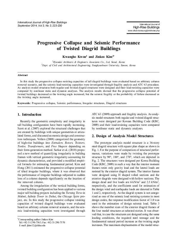 (PDF) Progressive Collapse and Seismic Performance of Twisted Diagrid ...