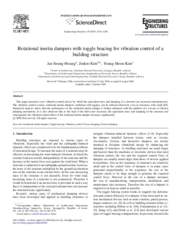 (PDF) Rotational inertia dampers with toggle bracing for vibration ...