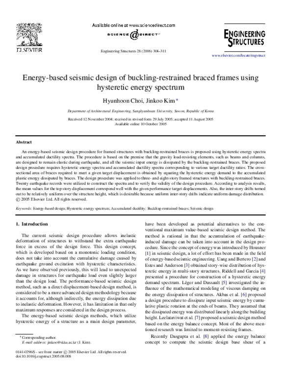 Pdf Energy Based Seismic Design Of Buckling Restrained Braced Frames Using Hysteretic Energy