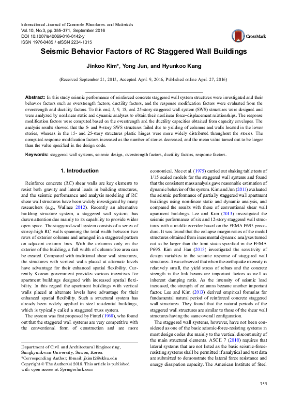 (PDF) Seismic Behavior Factors of RC Staggered Wall Buildings