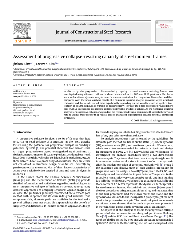 (PDF) Assessment of progressive collapse-resisting capacity of steel ...