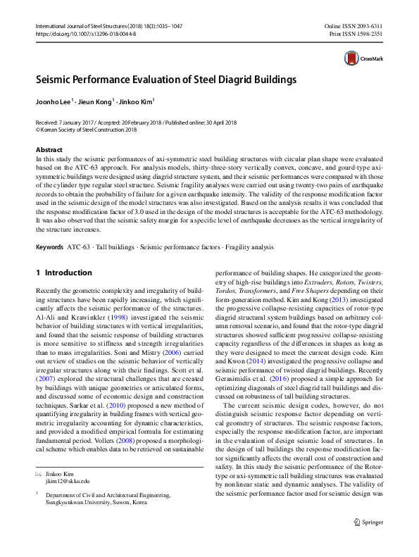 (PDF) Seismic Performance Evaluation of Steel Diagrid Buildings