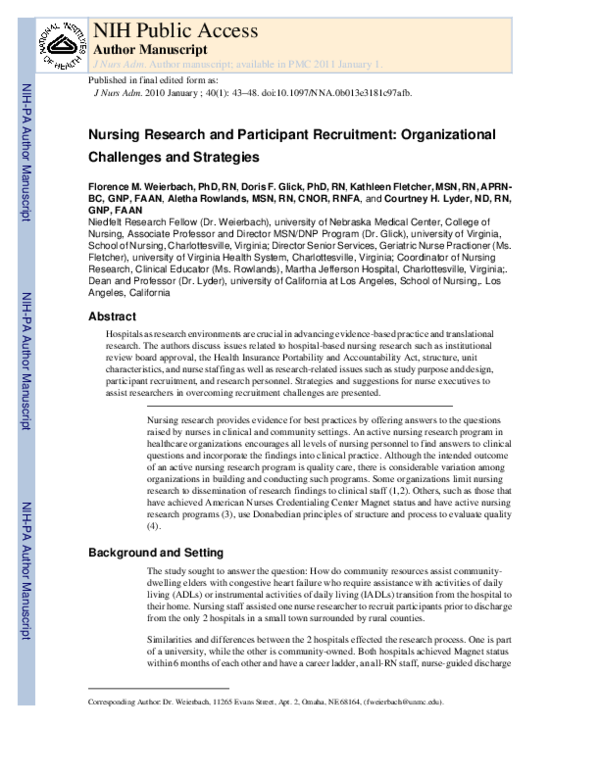 (PDF) Nursing Research and Participant Recruitment