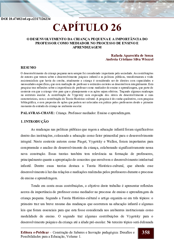 (PDF) O Desenvolvimento Da Criança Pequena e a Importância Do Professor ...