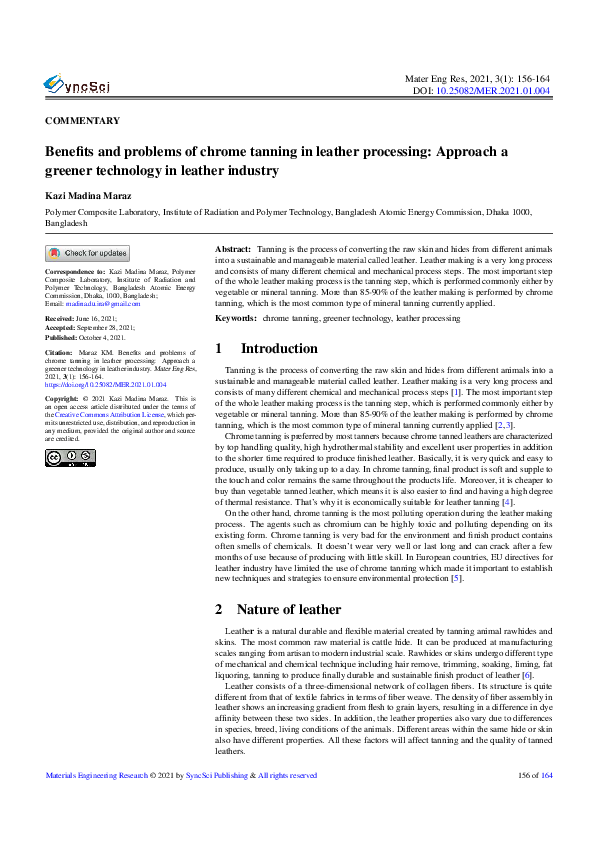 (PDF) Benefits and problems of chrome tanning in leather processing ...