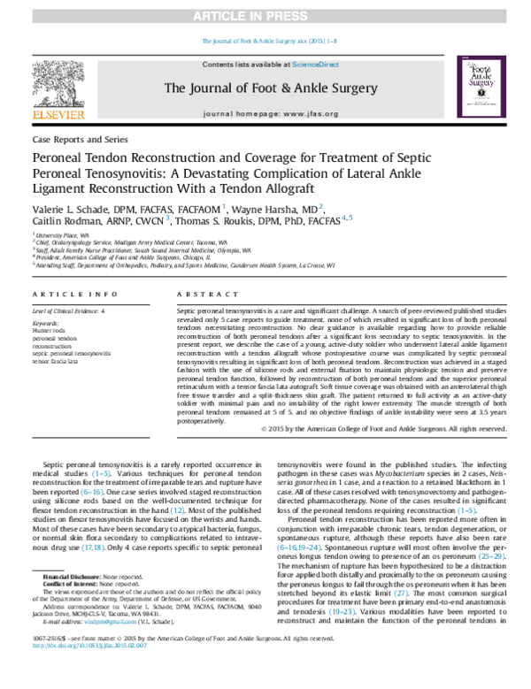 (PDF) Peroneal Tendon Reconstruction and Coverage for Treatment of ...