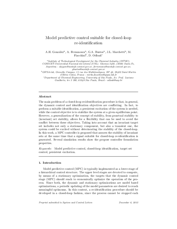 Pdf Model Predictive Control Suitable For Closed Loop Re Identification