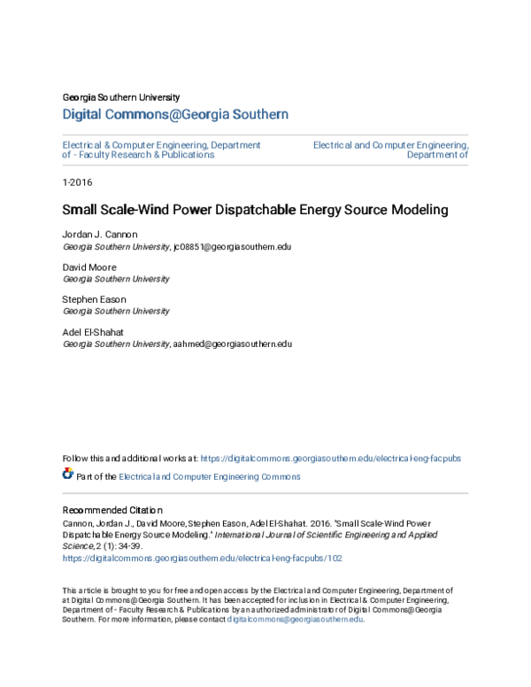 (PDF) Small Scale-Wind Power Dispatchable Energy Source Modeling