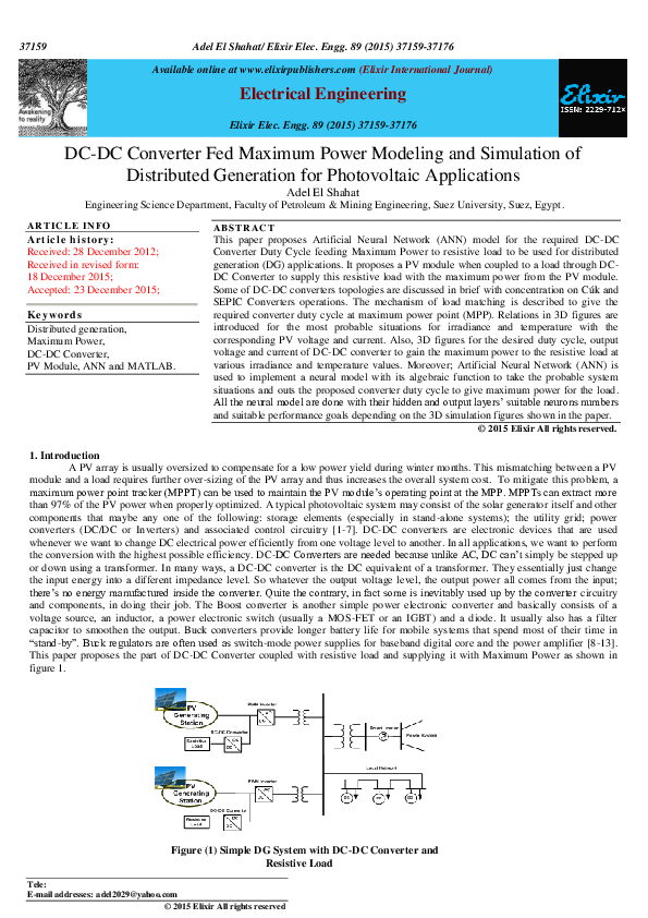 (PDF) DC-DC Converter Fed Maximum Power Modeling and Simulation of ... (PDF) DC-DC Converter Fed Maximum Power Modeling and Simulation of ...