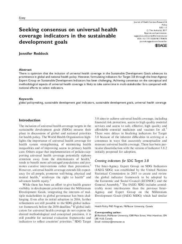 (PDF) Seeking consensus on universal health coverage indicators in the ...
