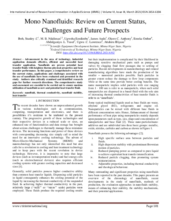 (PDF) Mono Nanofluids: Review on Current Status, Challenges and Future ...