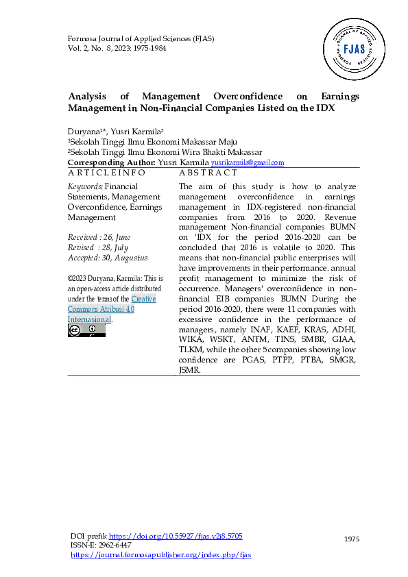(PDF) Analysis of Management Overconfidence on Earnings Management in Non-Financial Companies ...