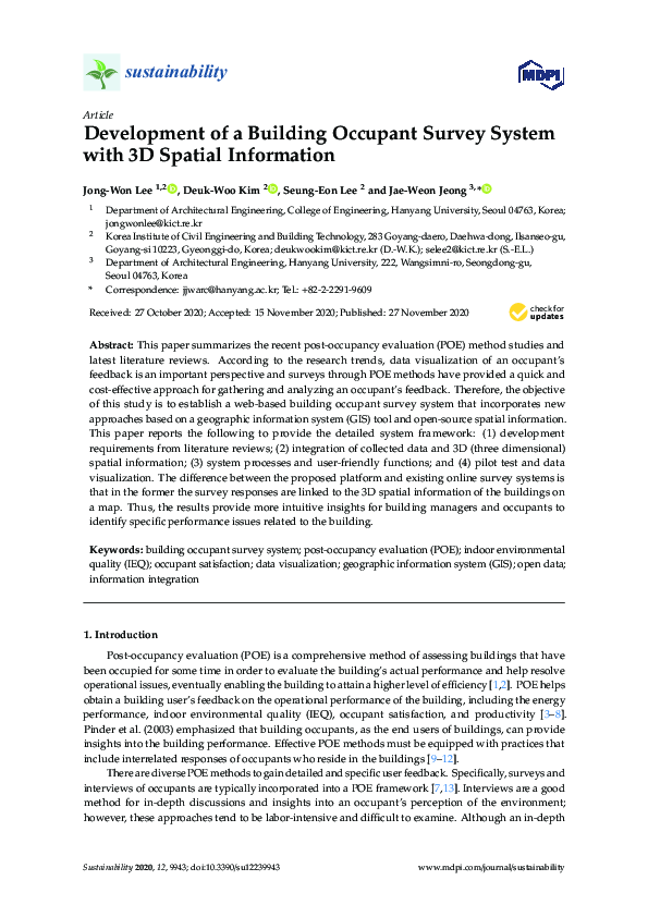 (PDF) Development of a Building Occupant Survey System with 3D Spatial ...
