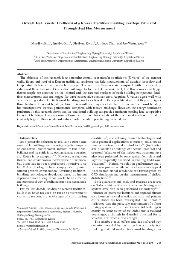 (PDF) Overall Heat Transfer Coefficient of a Korean Traditional ...