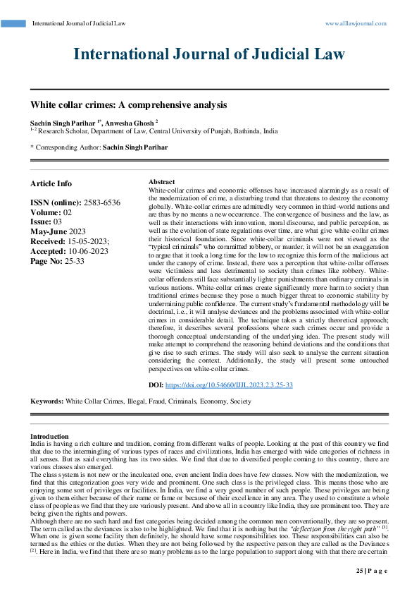 (PDF) White collar crimes: A comprehensive analysis